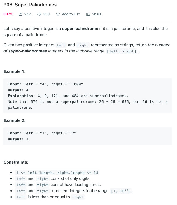 [Leet Code] Super Palindromes