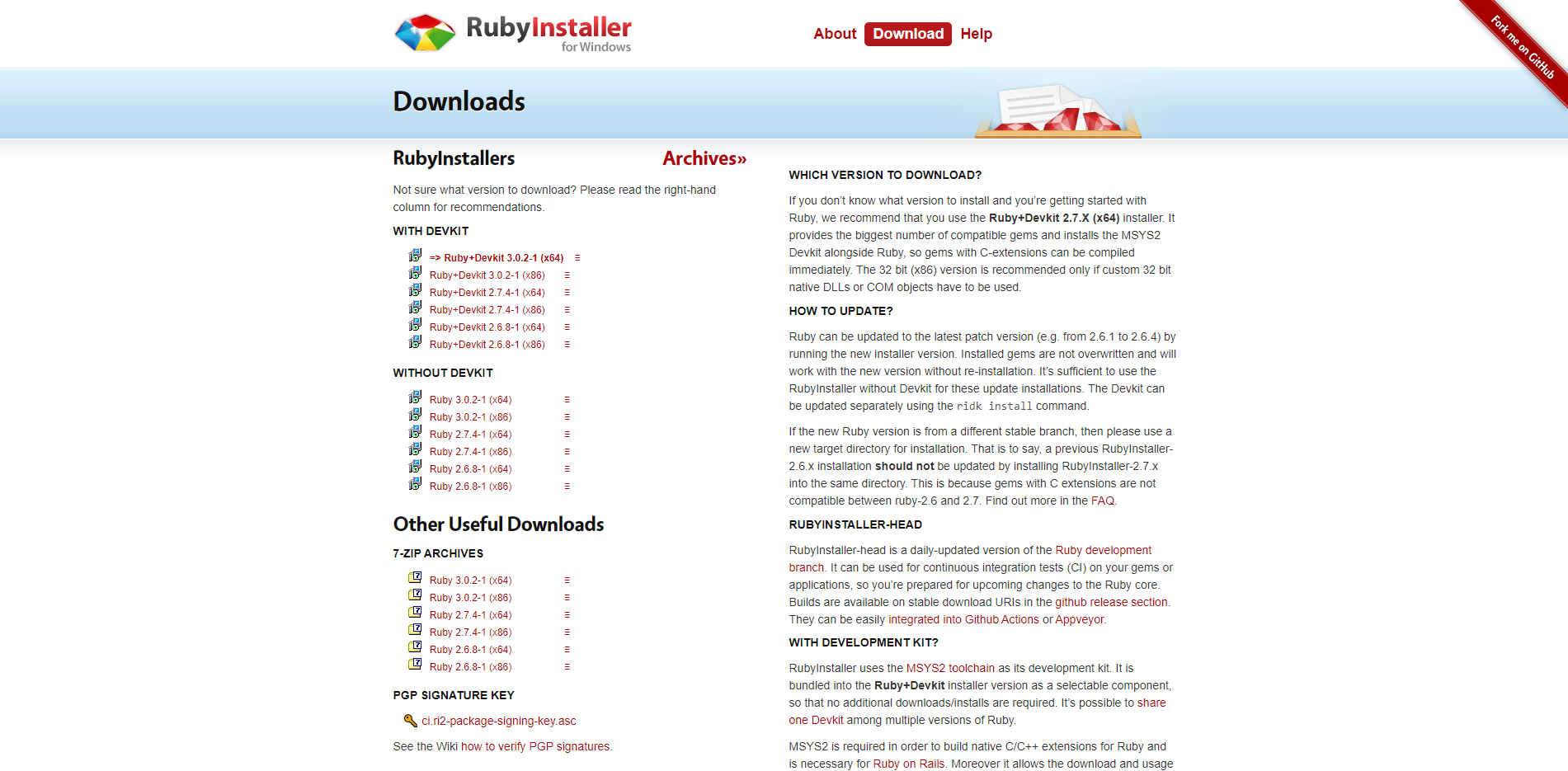 jekyll 사용을 위한 Ruby 다운로드