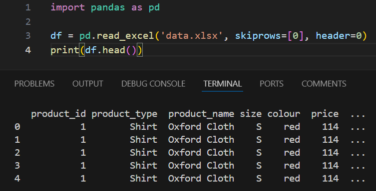 [pandas] Read Excel Skiprows