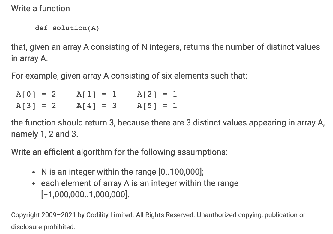  Codility Distinct