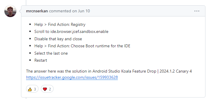 AndroidStudio JCEF is not enabled