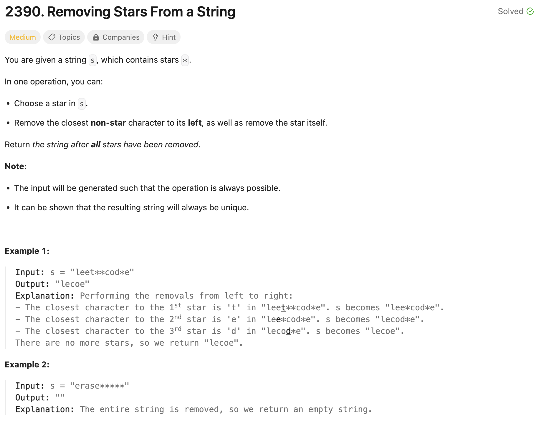  leetcode 2309 Removing Stars From A String