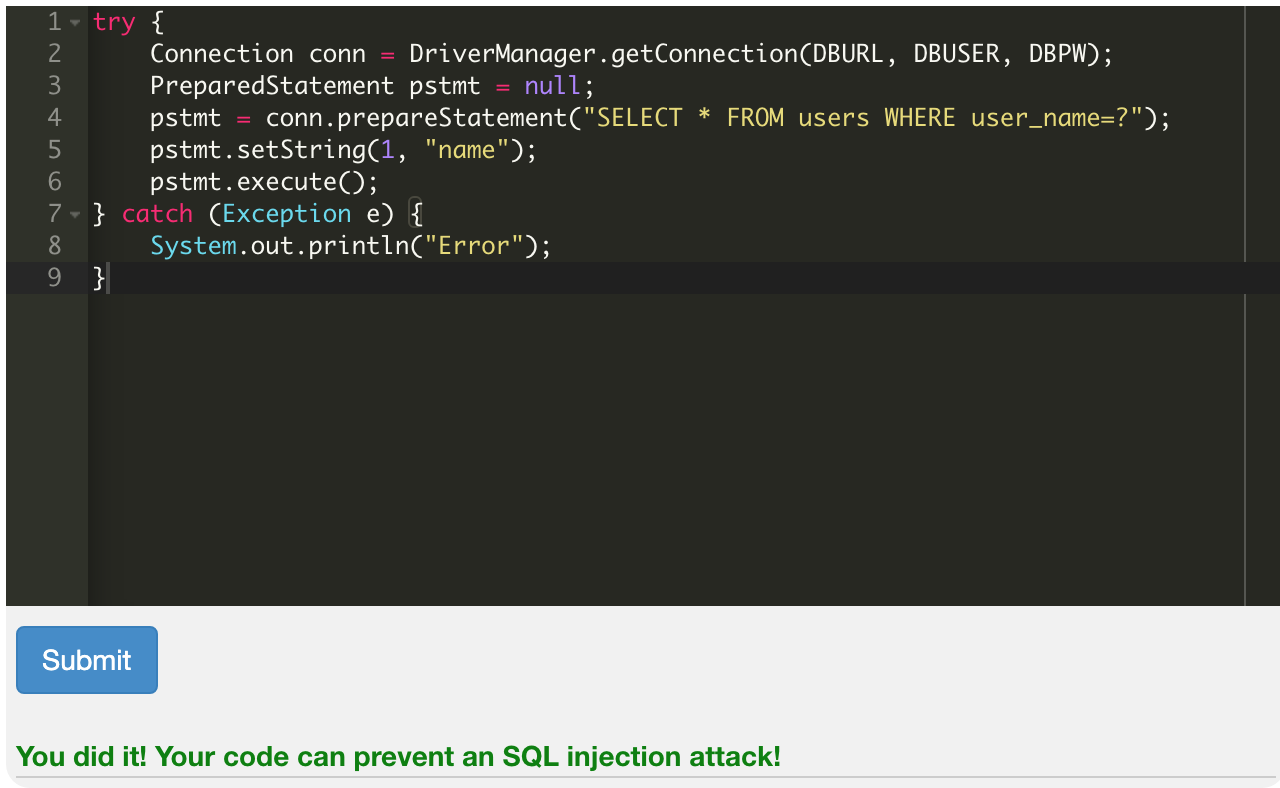 [WebGoat🐐] SQL Injection - mitigation 1