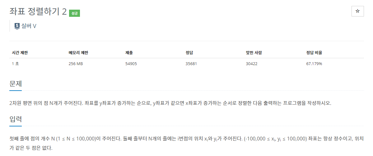 [자바 11] 백준 실버5 - 11650~11651번, 좌표 정렬하기 & 2