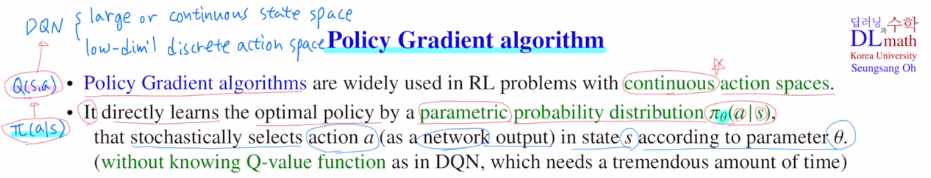 고려대학교 강화학습(오승상교수님) - 21. Policy Gradient algorithm