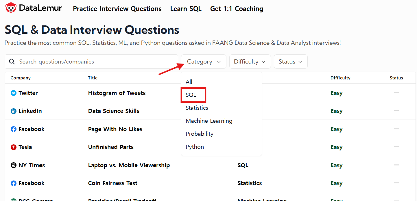 [SQL] DataLemur 쿼리 종합 연습
