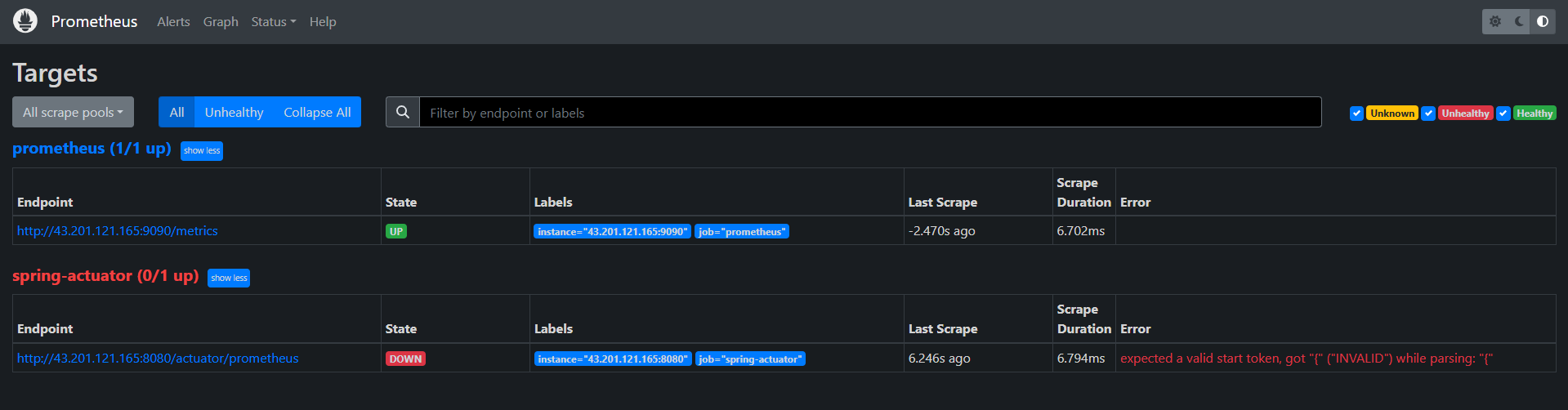 [Monitoring] Prometheus 에러 해결 (실패) | expected a valid start token, got "{" ("invalid") while ...