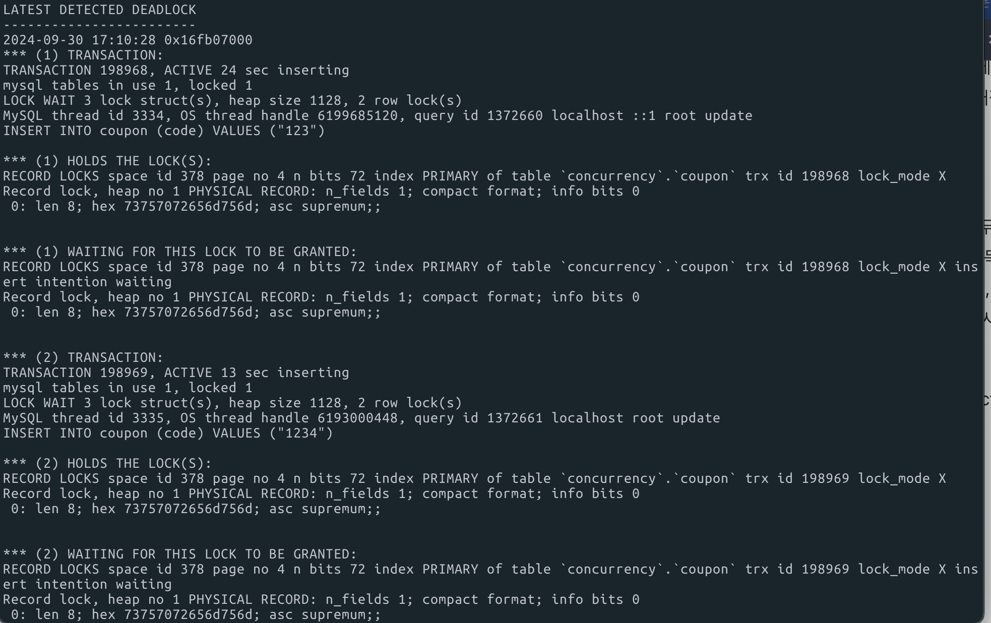 MySQL Deadlock 과 Lock 에 대한 고찰