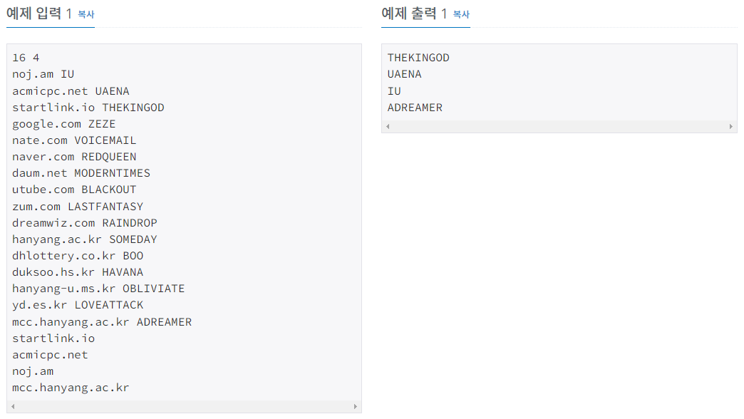[백준] silver IV : 17219 비밀번호 찾기 (파이썬)
