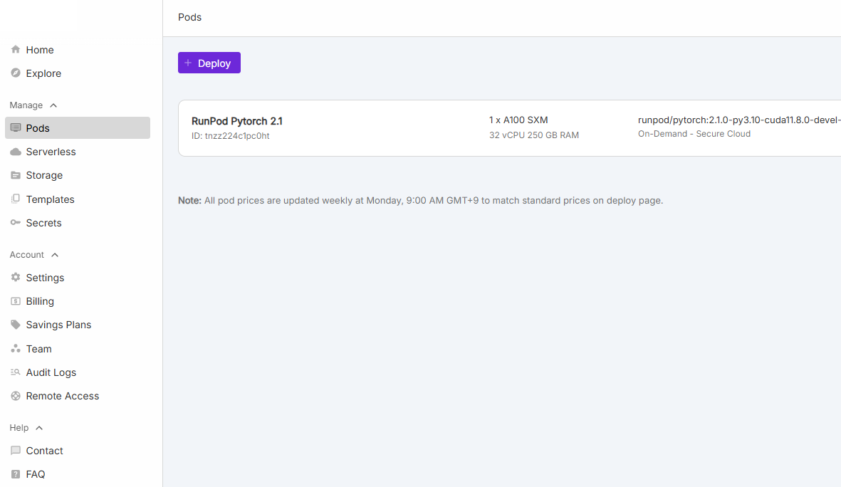 RunPod 서버 대여 및 VS CODE 연동