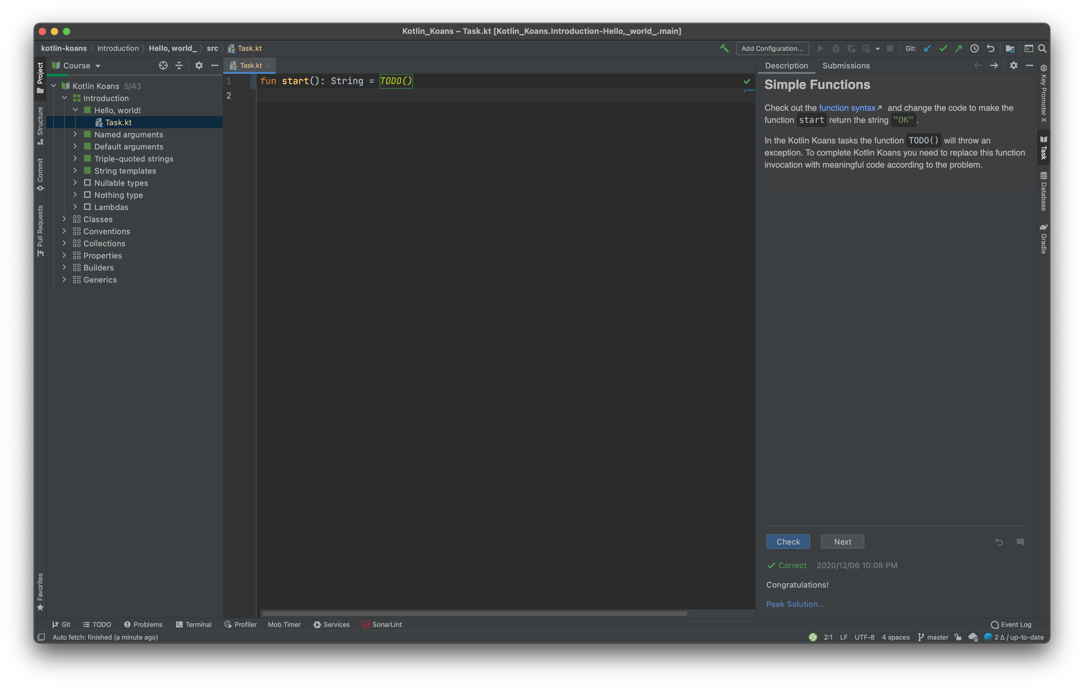 Kotlin Koans 시작하기 (with IntelliJ)