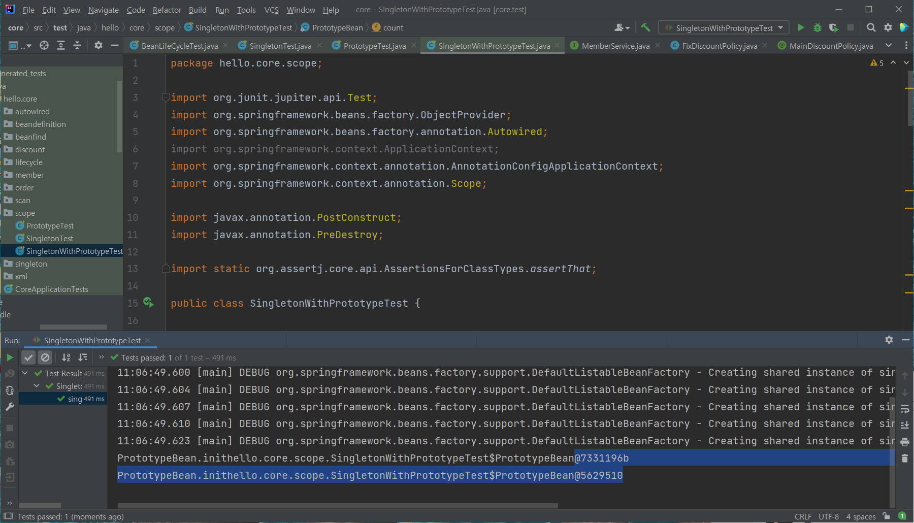 [강의] 스프링 핵심 원리_프로토타입 스코프-싱글톤 빈 함께 사용(Provider)