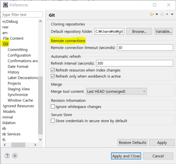 [Eclipse] Git remote repository 불러오는데 시간초과 오류