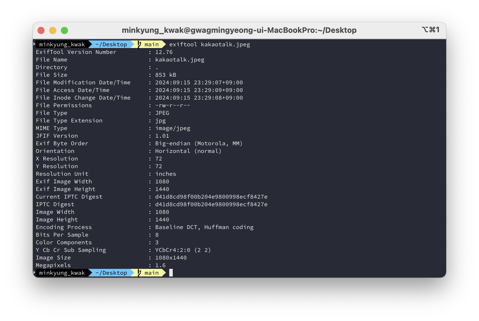 Exiftool 이용해서 이미지 메타 데이터 비교해보기 (카카오톡, 네이버 블로그, 인스타그램, 디스코드)