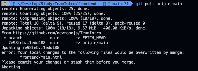 [Git] "Please commit your changes or stash them before you merge."