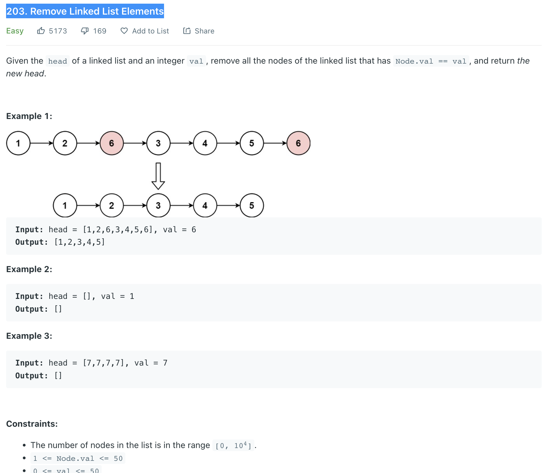 Leetcode 203 Remove Linked List Elements