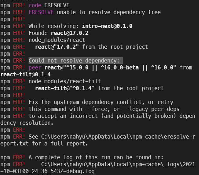 Next.js 에러: Could not resolve dependency: