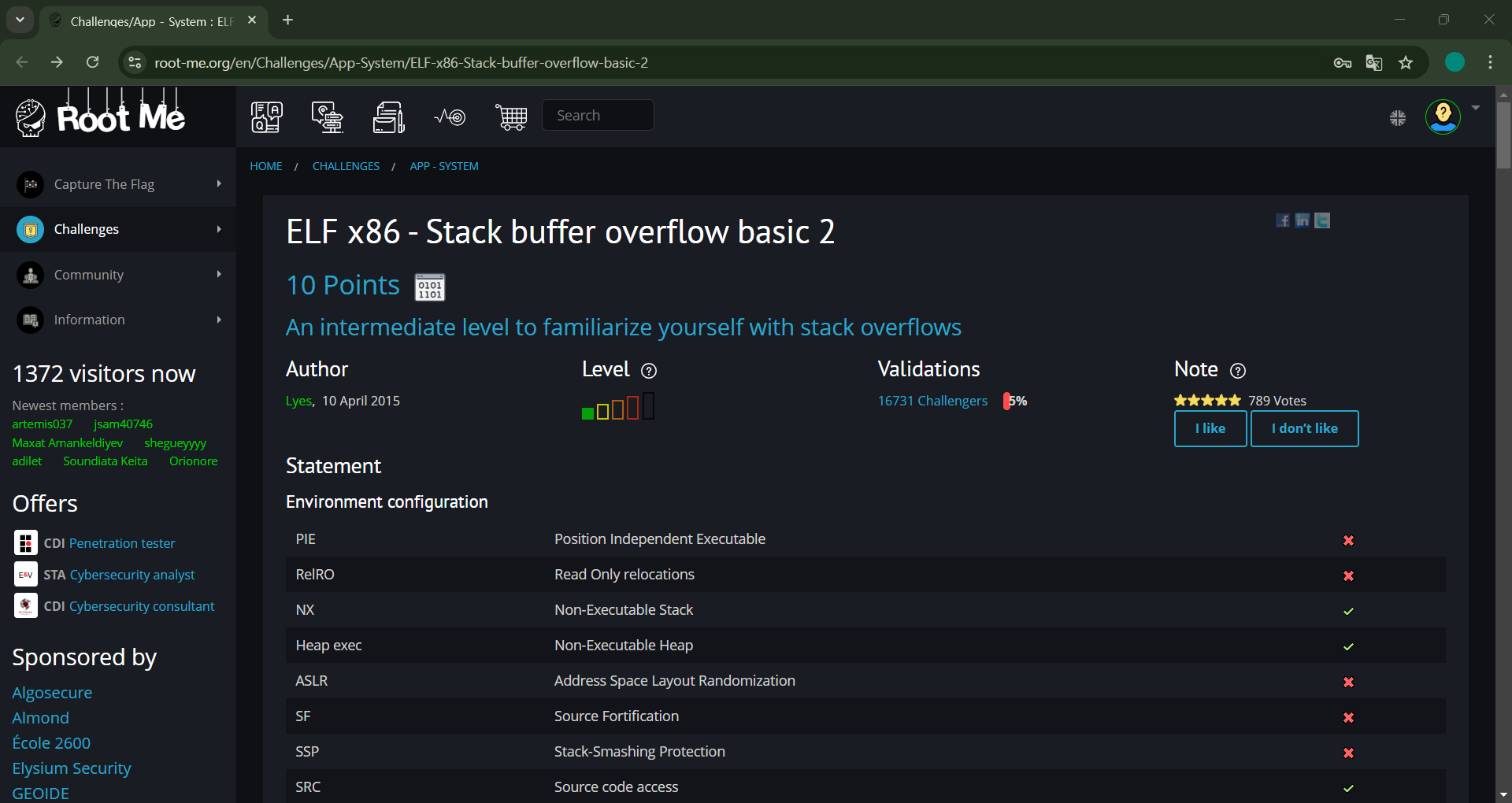 겨울방학 워게임_포너블_5주차 과제 : Root Me ELF x86 - Stack buffer overflow basic2