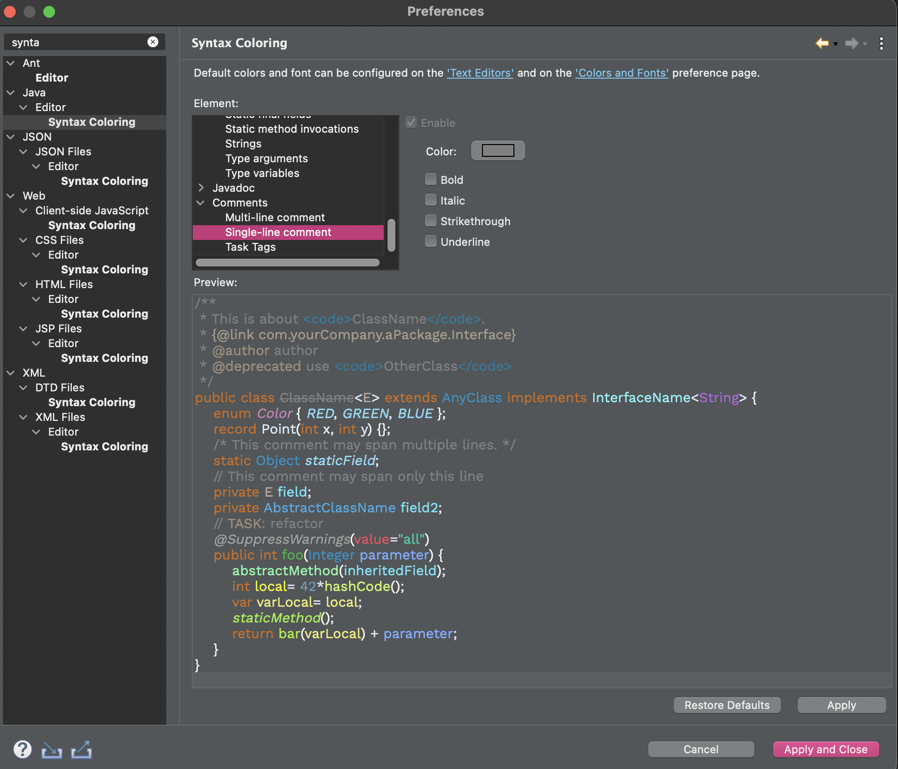 [Eclipse] 이클립스 주석 색상 변경하기