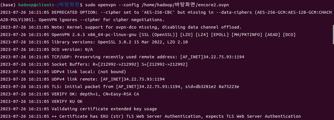 [Project2] 하둡 클러스터-Batch Server OpenVPN연결