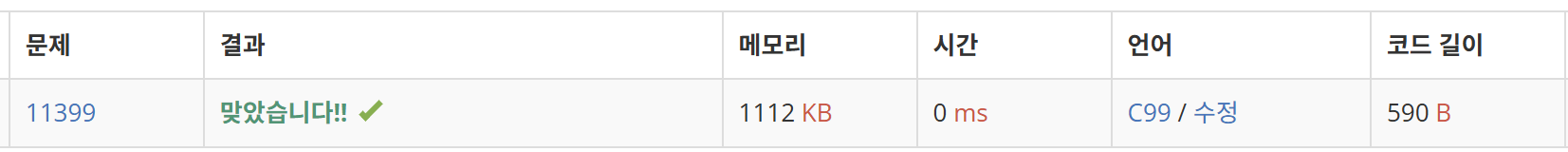 백준 - ATM(11399번)