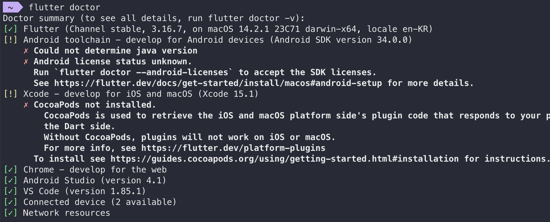 Flutter Android Toolchain 설정 오류 해결