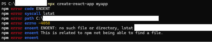 npx create-react-app ooo 시 4058 에러 npx create-react-app ooo 시 4058 에러