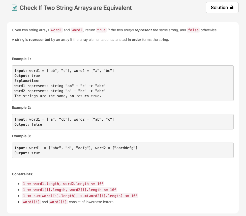  2021 01 Check If Two String Arrays Are Equivalent
