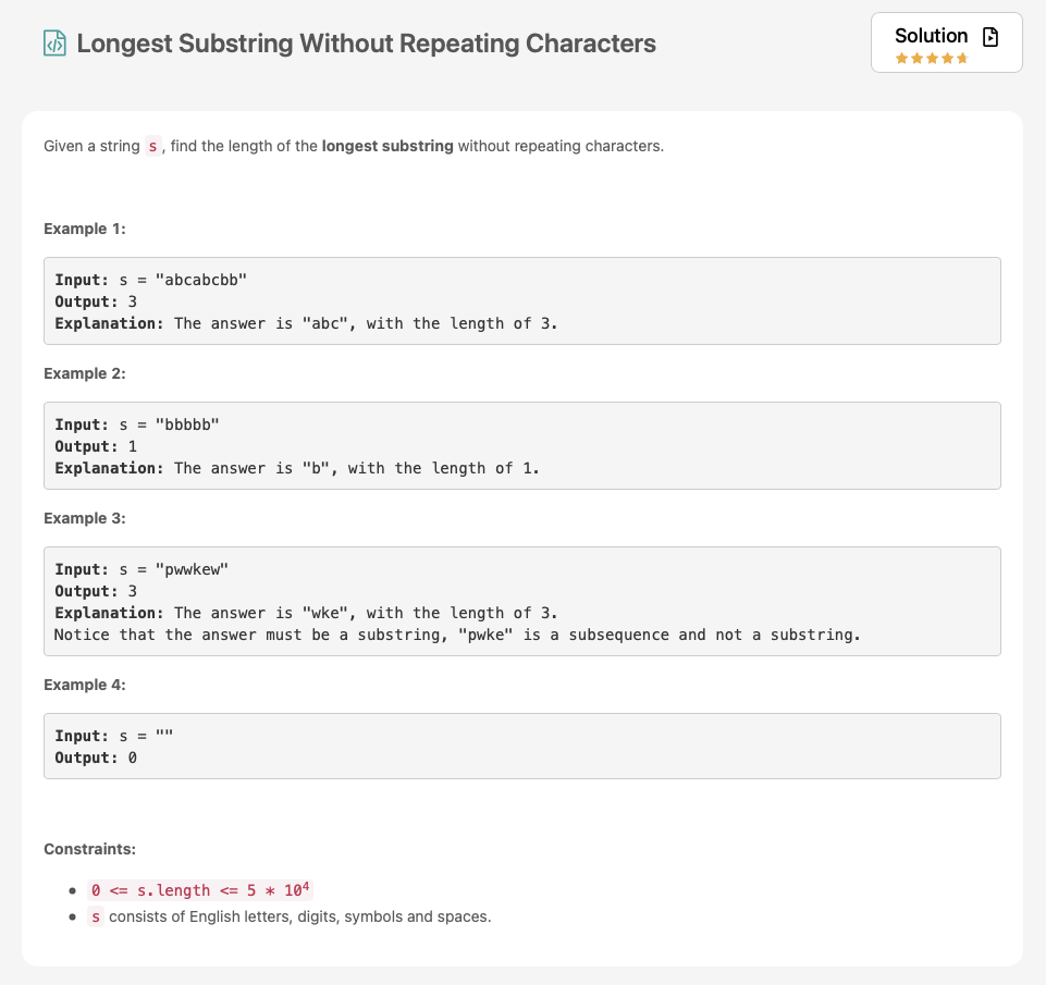  2021 01 Longest Substring Without Repeating Characters