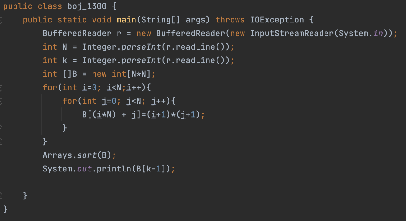 [Binary Search] [백준 / 1300] 골드1 - K번째 수 (java/자바)