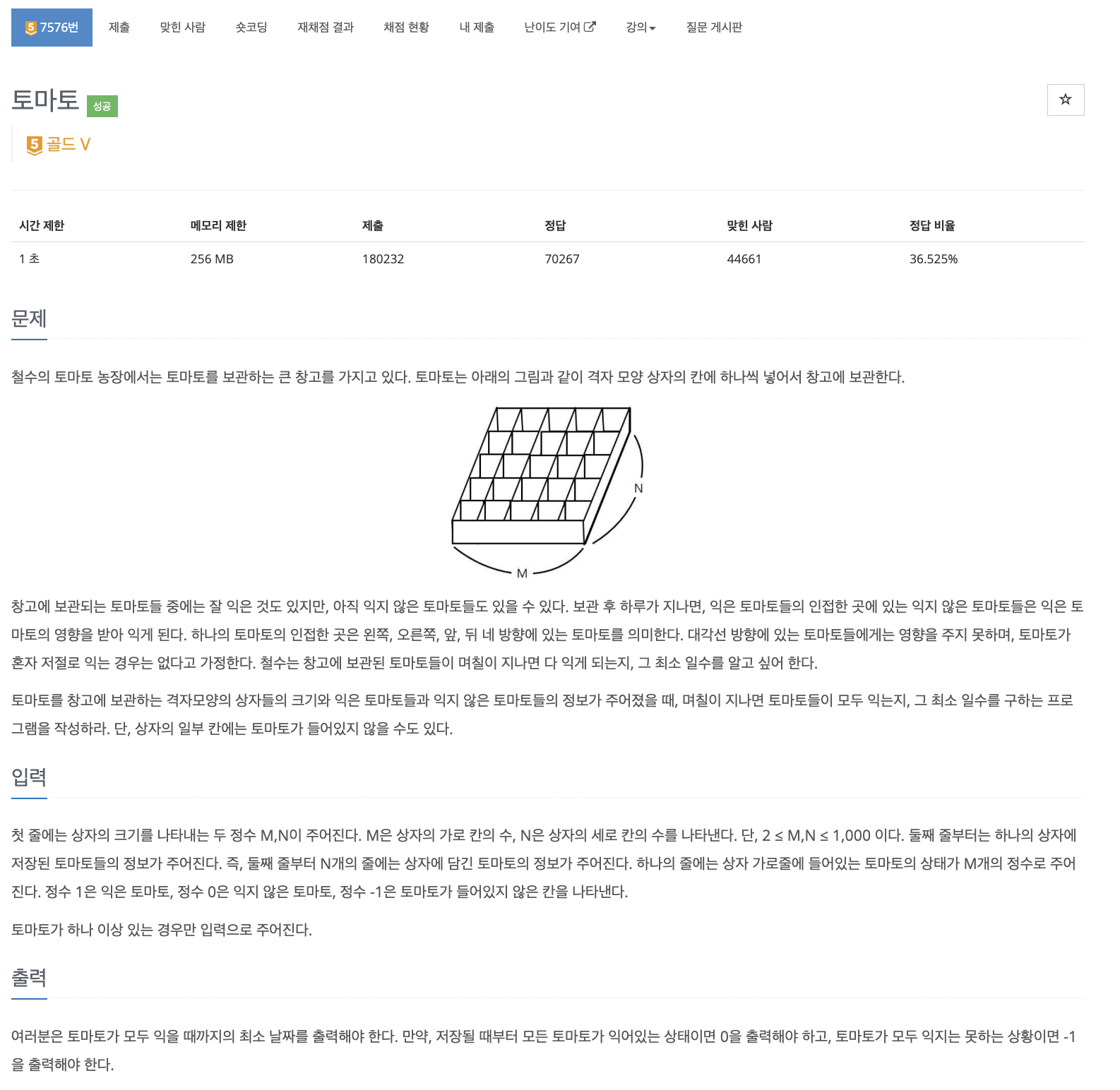 [BFS / DFS] [백준 / 7576 ] 골드 5 - 토마토 (java/자바)