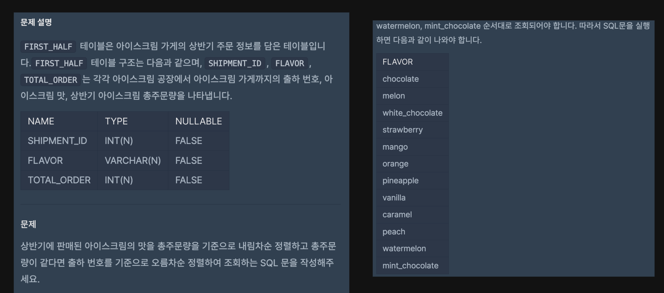 [SQL 고득점 Kit / SELECT ] Level 1 - 인기있는 아이스크림