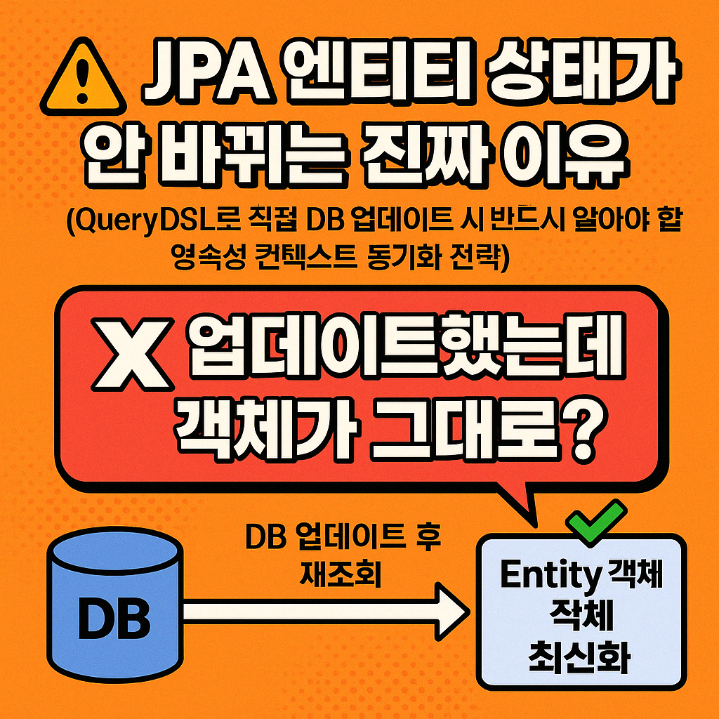 [Dev] QueryDSL로 DB에 바로 반영했는데, JPA 엔티티가 그대로라고요? (JPA 영속성 컨텍스트가 업데이트 안될 때 해결법)