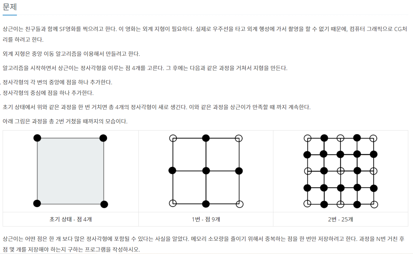 [BOJ][Python] 백준 2903 - 중앙 이동 알고리즘