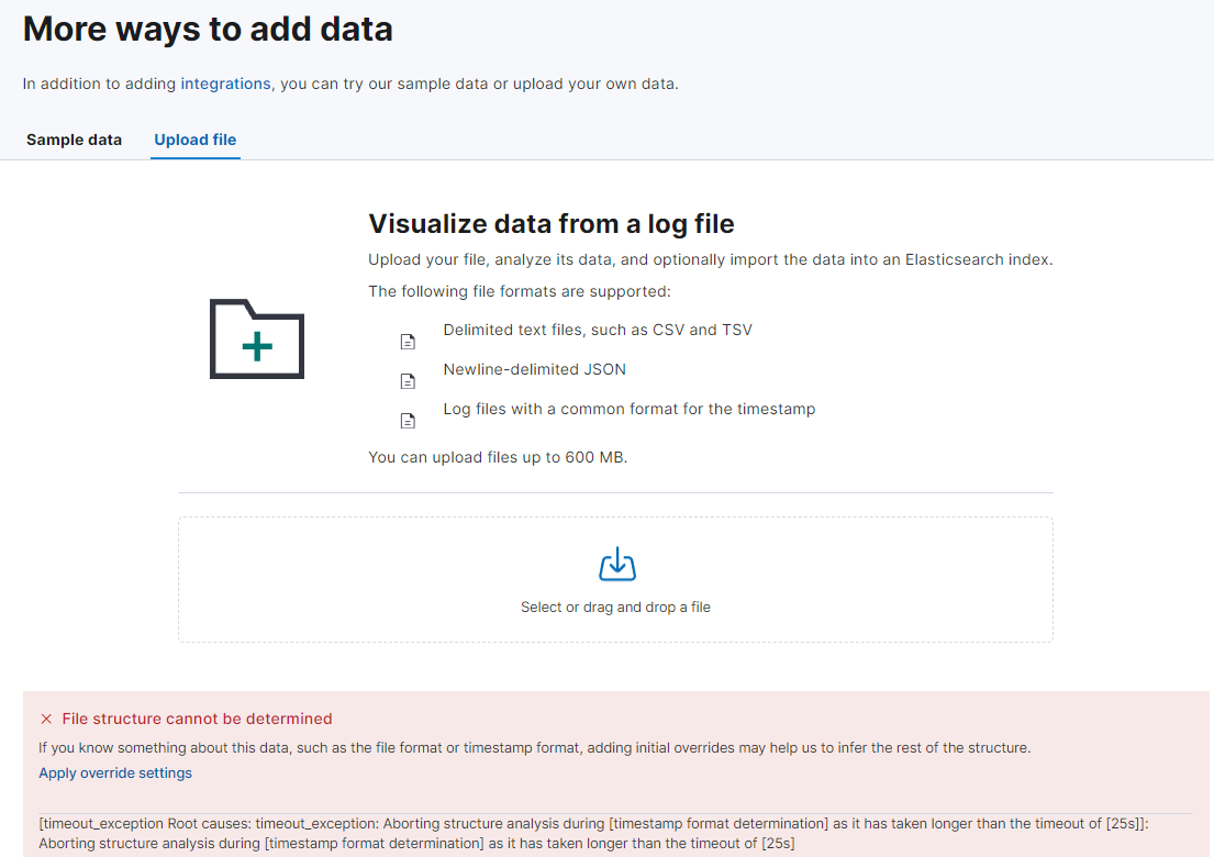 Kibana Upload File Timeoutexception Timestamp Format Determination 에러 해결