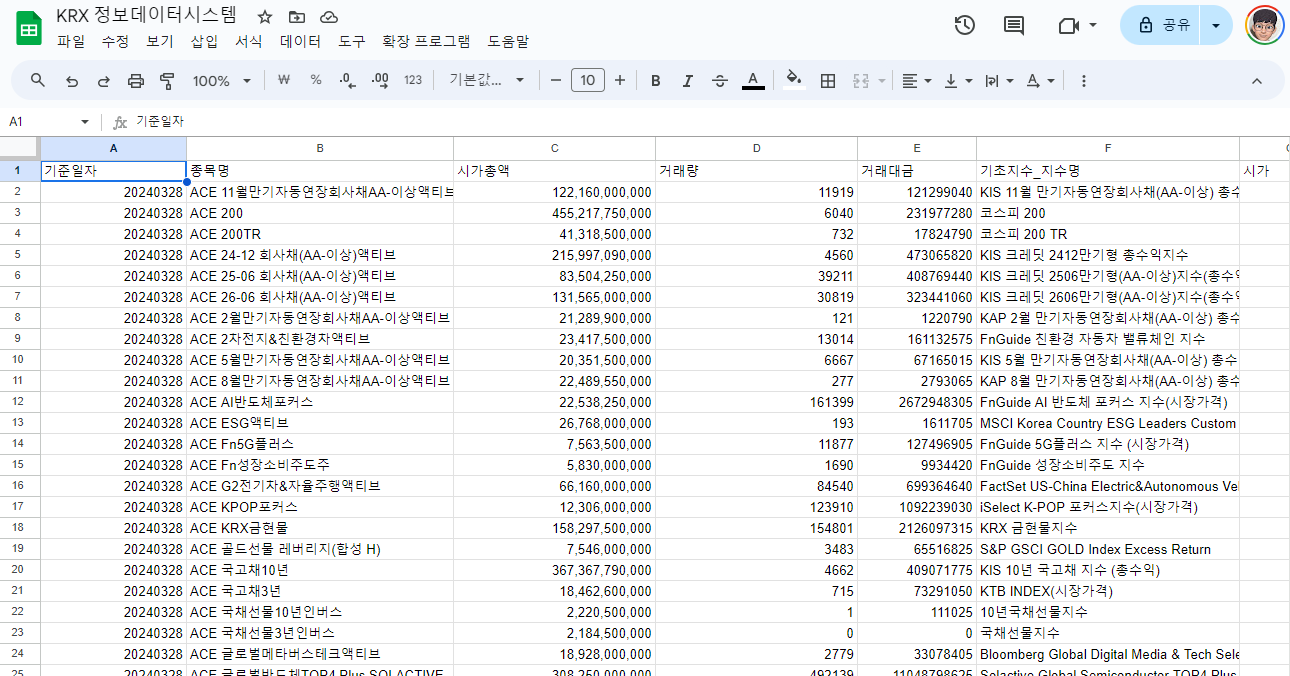 KRX API로 국내 상장 ETF 데이터 불러오는 법
