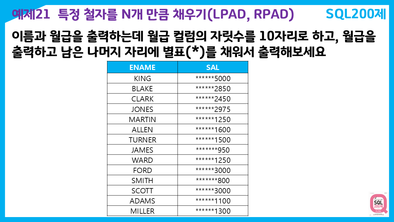[SQL] 문자함수 LPAD, RPAD