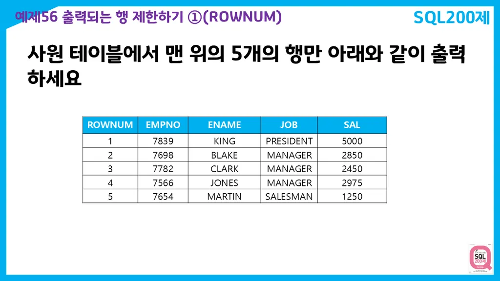[SQL] 쉐도우 컬럼 ROWNUM