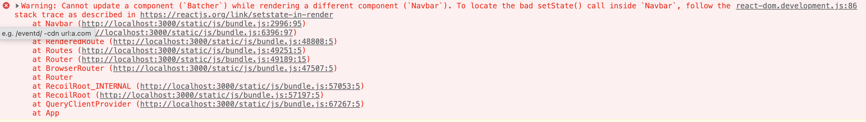 🚨[costagram] Warning Cannot Update A Component `batcher` While Rendering A Different