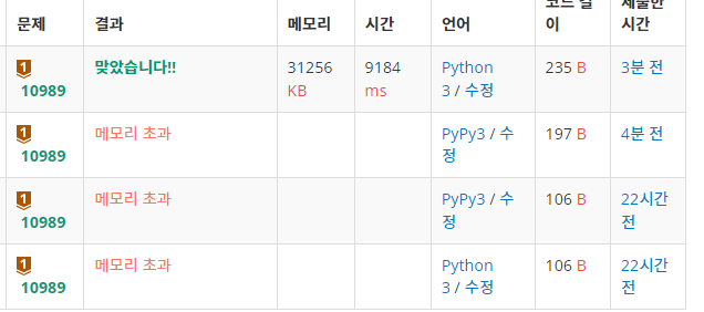 [Python] 10989. 수 정렬하기 3