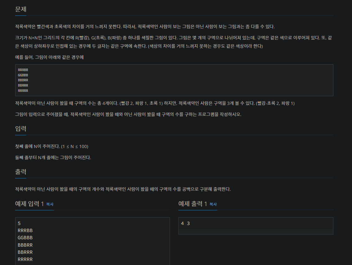 백준 10026 적록색약 Python 파이썬