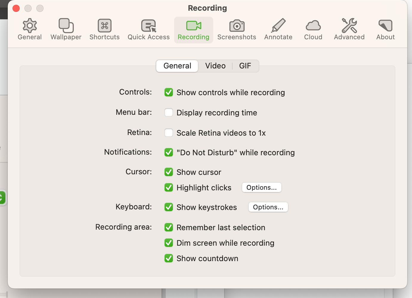 my Cleanshot X settings