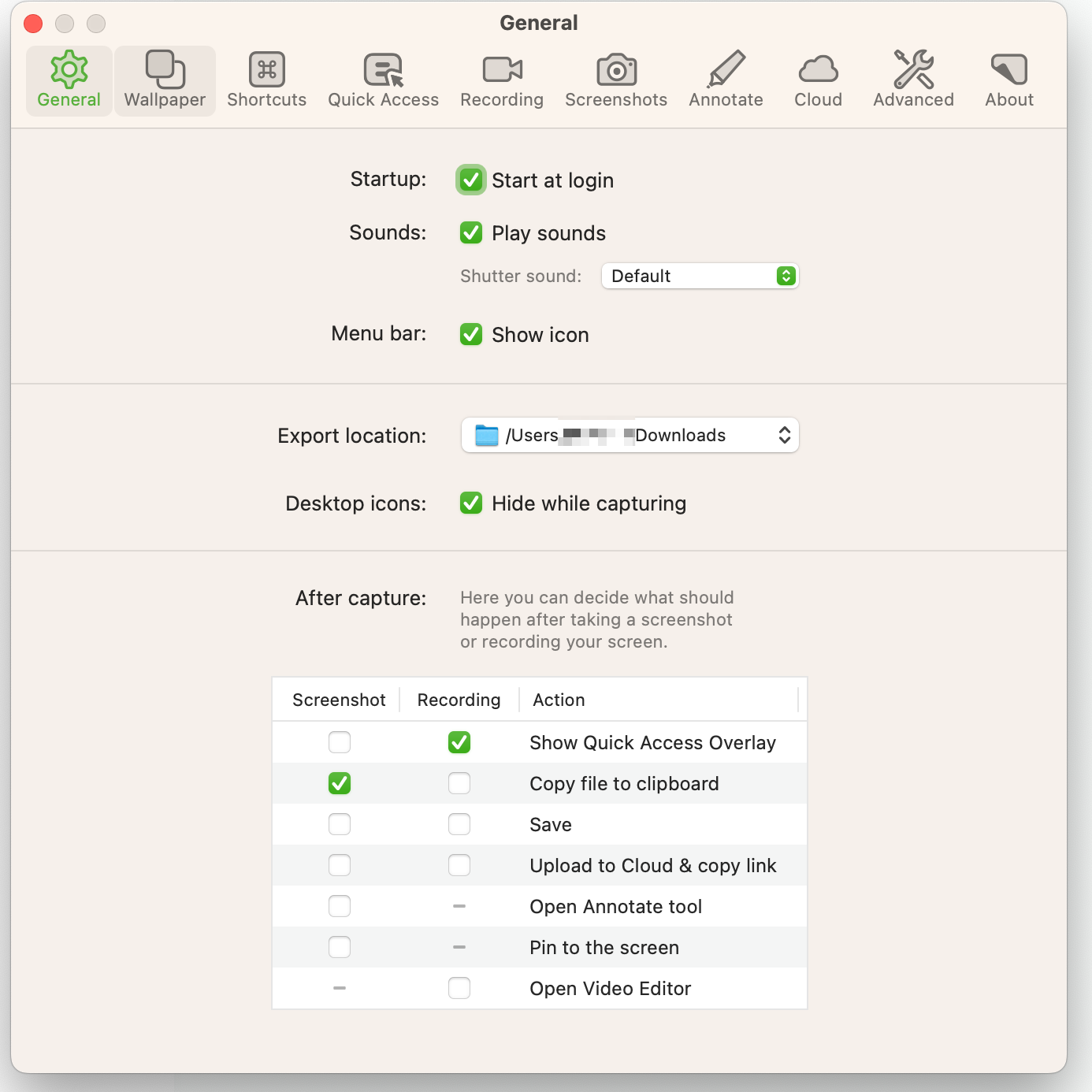 my Cleanshot X settings