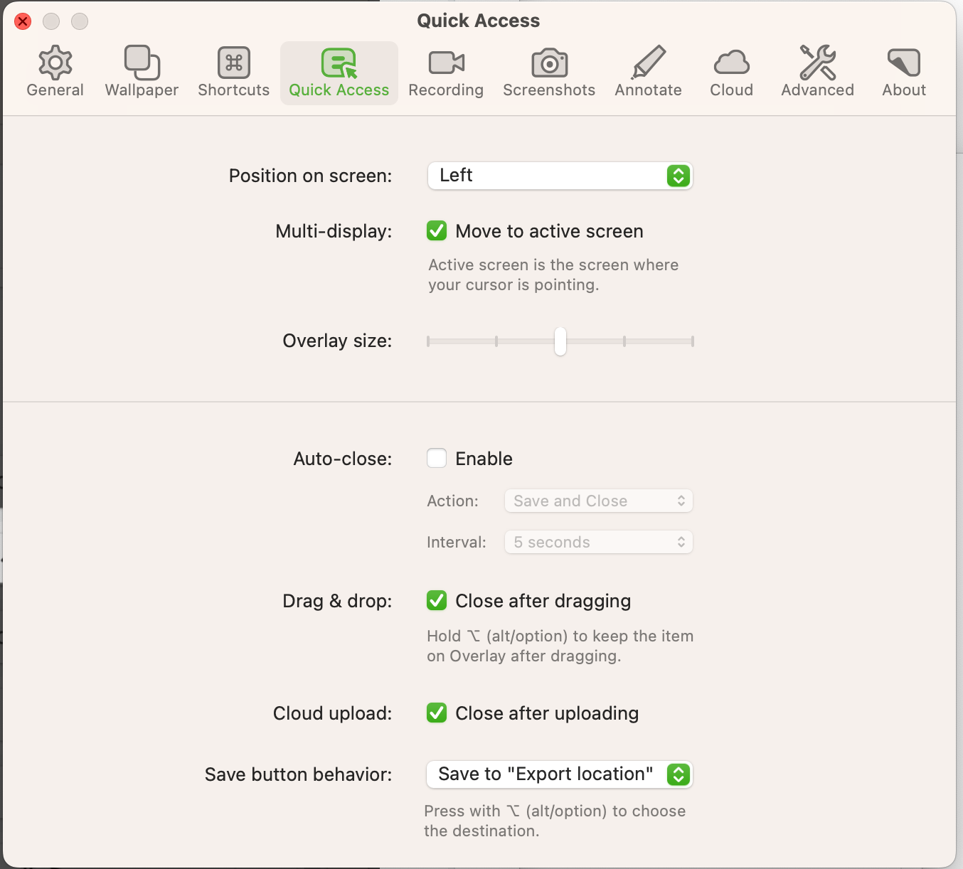 my Cleanshot X settings