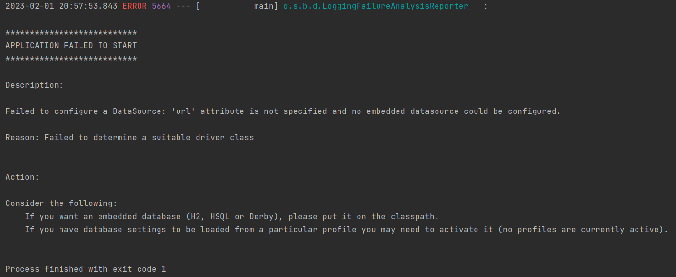 Failed to configure a DataSource