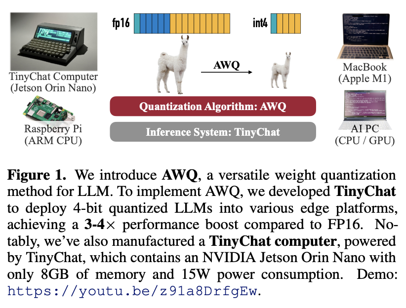 AWQ: Activation-aware Weight Quantization for LLM Compression and Acceleration