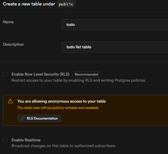 Next #03 Supabase Table 생성