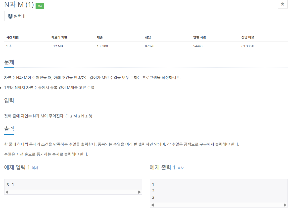 [백준(JAVA)] 15649번: N과 M (1)