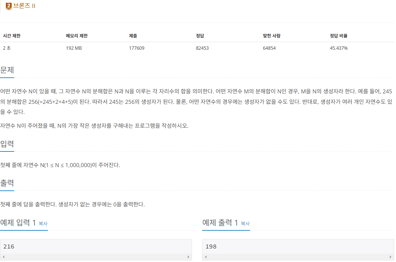 [백준(JAVA)] 2231번: 분해합